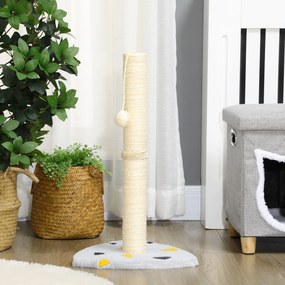 Škrabací podložka PawHut pro kočky s plyšovým designem a hracím míčkem, robustní jutový provaz, kompaktní rozměry 35 x 35 x 62 cm, světle šedá a béžo…