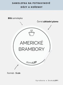 Samolepka na kořenky AMERICKÉ BRAMBORY bílá 5 cm základní písmo