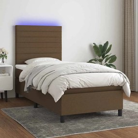 Box spring postel s matrací a LED tmavě hnědá 90x200 cm textil