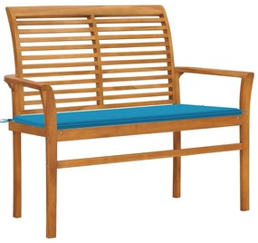 Zahradní lavice s modrou poduškou 112 cm masivní teak 3062653