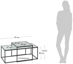 Set dvou skleněných konferenčních stolků Kave Home Akemi 100x50/ 50x55 cm