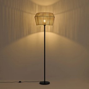 Stojací lampa černá s béžovým stínidlem z papírového provazu 50/50/30 - Simplo