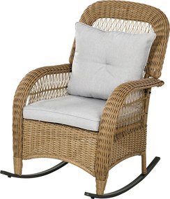 Ratanové houpací křeslo Outsunny, houpací křeslo s polštáři, zahradní křeslo s pratelnými potahy, lounge nábytek pro dvorek, zahradu, terasu, žluté, 6