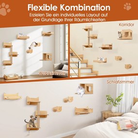 Costway 6 PCS lezecká stěna Škrabadlo pro kočky s platformami Mísa Houpací síť