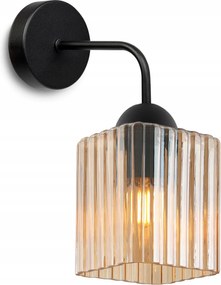 Nástěnná Lampa Černá Medová Skleněná Moderní Glamour Rýhovaná