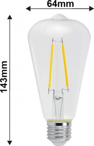 SADA 6x LED žárovka E27 ST64 6W 660lm Filament 3000K - teplá bílá