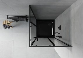 Mexen Rio, čtvercový sprchový kout 80(dveře)x80(dveře)x190 cm, 5mm šedé sklo, černý profil + černá sprchová vanička SLIM, 860-080-080-70-40-4070B