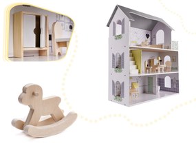 Creative Corner Dřevěný domeček pro panenky + nábytek 70cm šedý