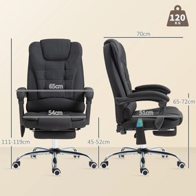 Kancelářská židle Vinsetto s masážní funkcí, ergonomická kancelářská židle s polohováním a vyhříváním, výškově nastavitelná počítačová židle s podnož…