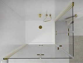 Mexen Lima Duo, sprchový kout se skládacími dveřmi 100 (dveře) x 90 (dveře) cm, 6mm čiré sklo, zlatý profil + slim sprchová vanička bílá + zlatý sifon, 856-100-090-50-02-4010G