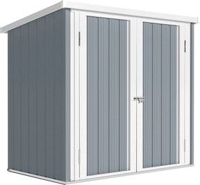 Outsunny kovový zahradní domek 1,1 m², sklad nářadí s pultovou střechou, uzamykatelné dvojité dveře, 147 x 86 x 134 cm