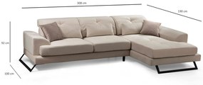 Designová rohová sedačka Heimana 308 cm ecru - pravá