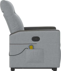 Zvedací masážní polohovací křeslo světle šedé textil 3324059