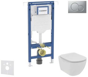 Geberit Duofix - Set předstěnové instalace, klozetu a sedátka Ideal Standard Tesi, tlačítka Sigma01, Rimless, SoftClose, matný chrom SANI11CD2105
