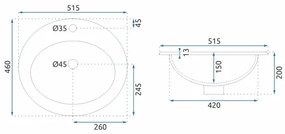 REA-U4122 - Zápustné umyvadlo DALIA 46x51,5 cm keramika/lesklá bílá