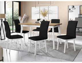 Jídelní stůl se 6 židlemi AL23, Barva dřeva: dub artisan - L, Potah: Soro 28, Barvy nožiček: černá