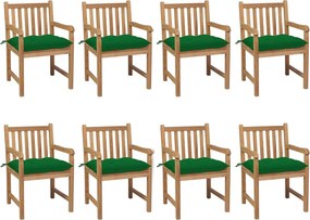 Zahradní židle 8 ks se zelenými poduškami masivní teak 3073078