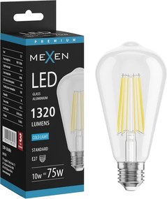 Mexen Vintis, LED filamentová žárovka E27, ST64, 10 W, studená bílá 6500K, čirá, L152-E27-1065-00