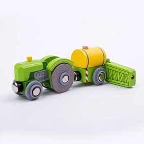 Bigjigs Rail Dřevěný traktor s vlečkou zelený