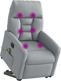 Elektrické zvedací masážní polohovací křeslo světle šedé textil 3303062