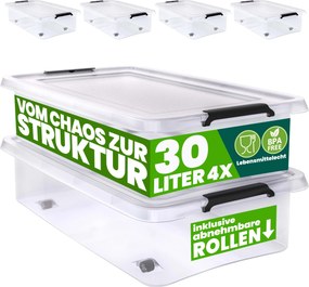Deuba Úložný box sada 4 ks průhledná 60 × 40 × 17 cm 30L