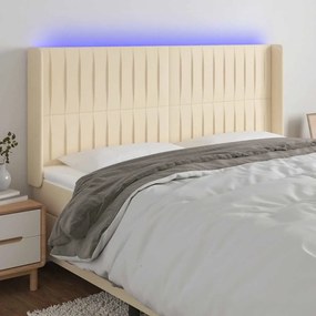 Čelo postele s LED krémové 203 x 16 x 118/128 cm textil 3124313