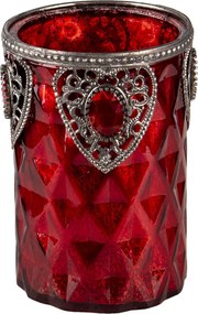 Červený skleněný zdobený svícen Rot - Ø 9*14 cm