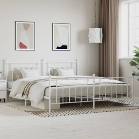 vidaXL Kovový rám postele s hlavovým a nožním čelem bílý 193 x 203 cm