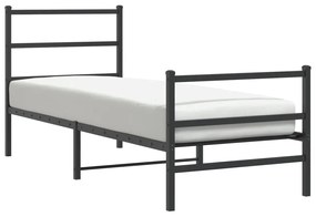 Kovový rám postele s hlavovým a nožním čelem černý 75 x 190 cm
