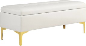 HOMCOM Úložná lavička, čalouněná lavička s sametovým vzhledem, kovové nohy, lavička do obývacího pokoje, ložnice, chodby, 120 x 44 x 44,5 cm, béžová |