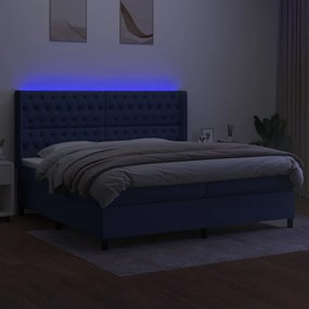 Box spring postel s matrací a LED modrá 200x200 cm textil 3138587