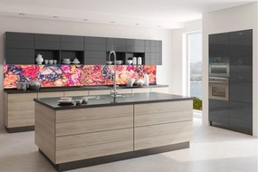 DIMEX | Fototapeta do kuchyně Květinové zátiší KI-350-178 | 350 x 60 cm | růžová, meruňková, modrá, oranžová