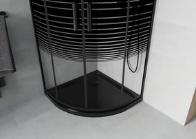 Mexen Rio sprchový kout půlkruhový 80 x 80 cm, černé pruhy, černý + vanička Flat, černá - 863-080-080-70-20-4170B