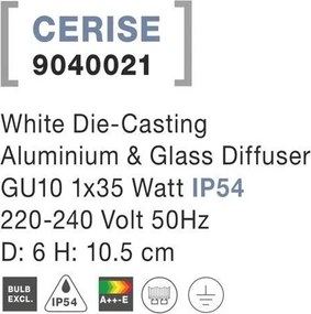 NV 9040021 Venkovní stropní svítidlo CERISE bílý litý hliník a skleněný difuzor GU10 1x7W IP54 220-240V bez žárovky - NOVA LUCE