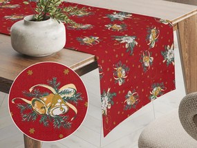 Biante Vánoční bavlněný běhoun na stůl Sandra SA-406 Zvonky a svícny na červeném 35x180 cm