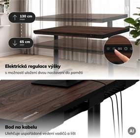 Elektrický psací stůl sit-stand se zásuvkou a bezdrátovou nabíječkou Qi černý/ořech, 1200 mm: ELLIS