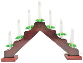 Vánoční dřevěný svícen ve tvaru pyramidy, vínová, 7 svíček, teplá bílá