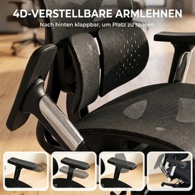 HOMCOM ergonomická síťovaná kancelářská židle s bederní opěrkou a podnožkou, černá