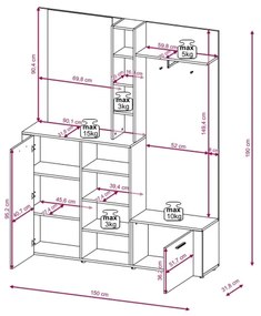 Předsíňová stěna se zrcadlem KEVIN hnědá/bílá