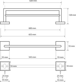 Sapho, X-SQUARE držák ručníků dvojitý 650mm, chrom, XQ404