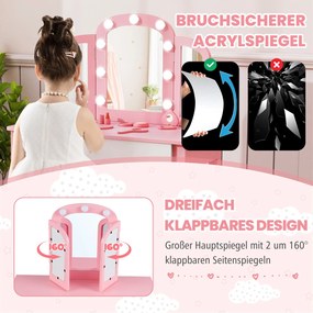 Costway 2 in 1 Sada dětského toaletního stolku s odnímatelným zrcadlem a 3
