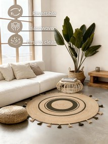 Hanse Home, Kusový koberec Jute Braided 106330 Natural Green kruh, 150x150 (průměr) kruh, zelená, chodba / předsíň