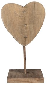 Hnědá antik dřevěná dekorace srdce na podstavci - 15*8*27 cm