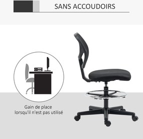 Ergonomická kancelářská židle Vinsetto s vysokým sedákem, síťovaný opěrák, nastavitelná výška 50-70 cm, otočný podnožník 360°, černá | Aosom