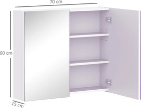 HOMCOM Nástěnná koupelnová skříňka s zrcadlem, 70 x 60 cm, koupelnový nábytek, lékárnička s nastavitelnou policí, bílá