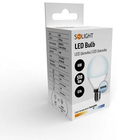 Solight LED žárovka, miniglobe, 6W, E14, 6000K, 510lm