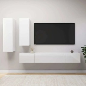 vidaXL 4dílný set TV skříněk dřevotříska [3078733] Barva: bílá s vysokým leskem