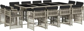 13dílný zahradní jídelní set s poduškami světle šedý polyratan 3211763
