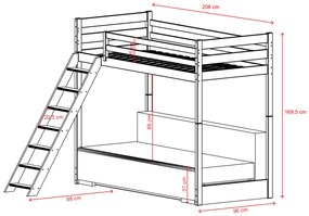 Legno Dětská patrová postel Sofie bílá s šedou rozkládací pohovkou Rozměr (cm): 90x200/140x200, Barva látky: Šedá ZOOM