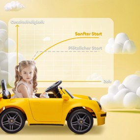 AIYAPLAY dětské elektrické auto, 12V dětské auto s dálkovým ovládáním, jemný start, MP3 přehrávač, LED světla, klakson, ukazatel energie, žlutá
